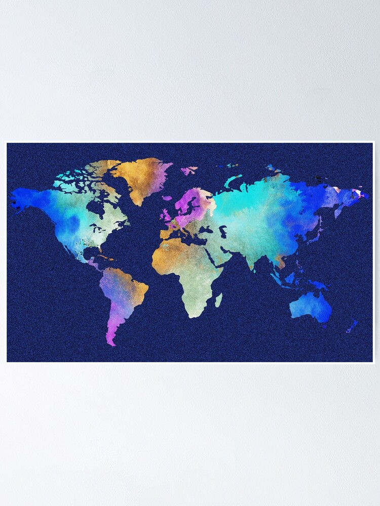"Colorful Map Of The World Vivid Watercolor On Dark Background III ...