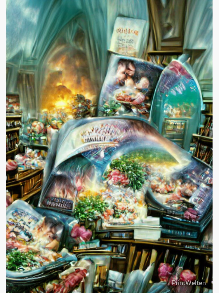 "Abstract painting of a library full of forbidden magic" Sticker for ...