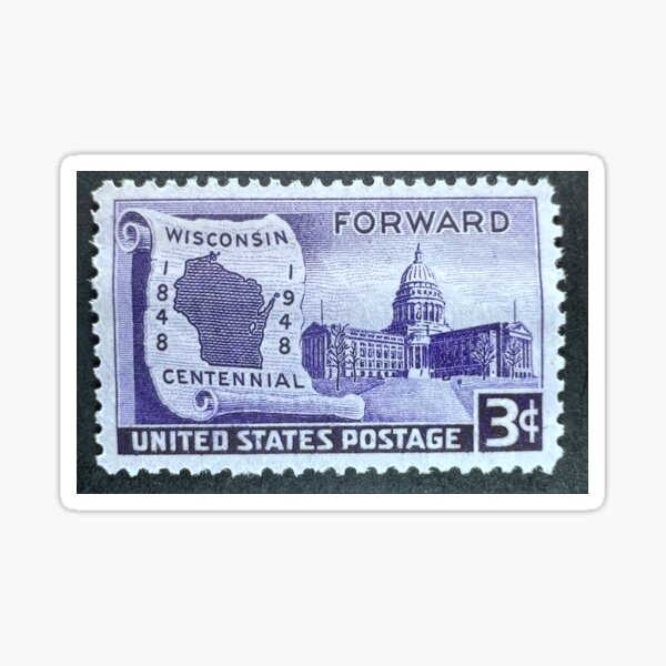"Wisconsin State 1948 USA Vintage Postage Stamp" Sticker by Factory57 ...