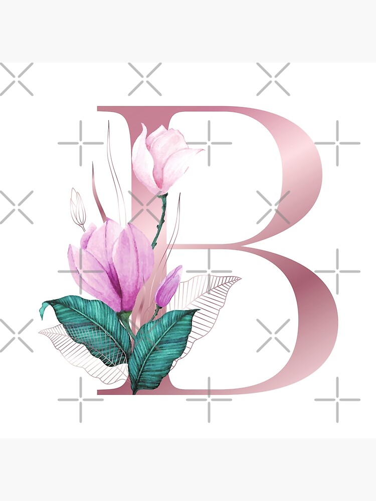 Póster «Letra floral rosa B con flores y hojas tropicales abstractas ...