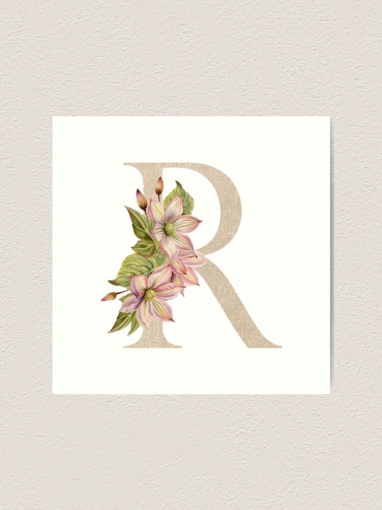 "Vintage Beige Letter R With Abstract Flowers and Leaves. Floral Letter ...