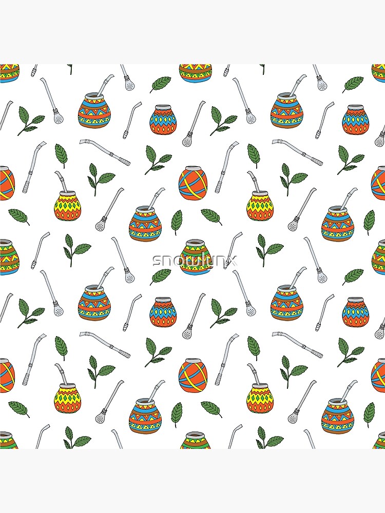 "Yerba mate tea leaf, calabash gourd and bombilla seamless pattern" Art ...