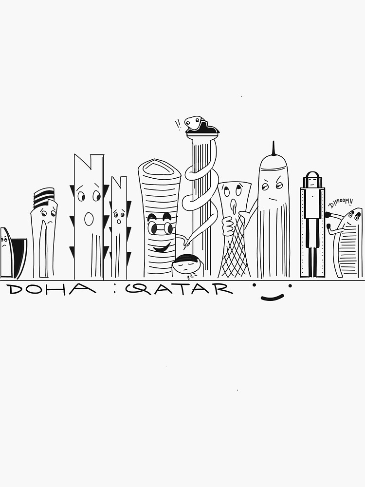 "Doha Qatar as funny cartoons" Sticker for Sale by SatyaYug | Redbubble