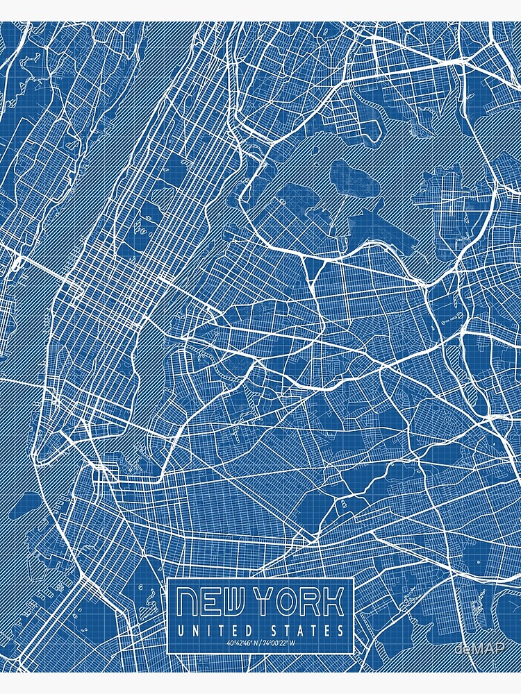 "New York City Map of the USA - Blueprint" Art Print for Sale by deMAP ...