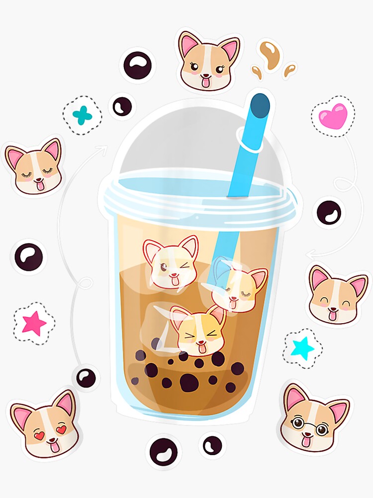 "Corgi Boba Tea Bubble Tea Anime Kawaii Neko Funny Corgi Dog" Sticker ...