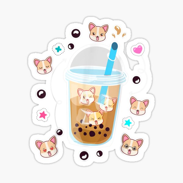 "Corgi Boba Tea Bubble Tea Anime Kawaii Neko Funny Corgi Dog" Sticker ...