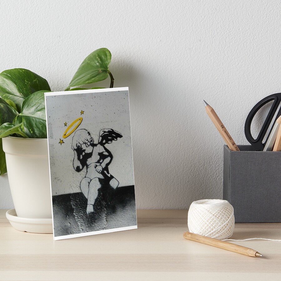 "LITTLE ANGEL DRINKING WINE - Bansky StreetArt" Art Board Print for ...