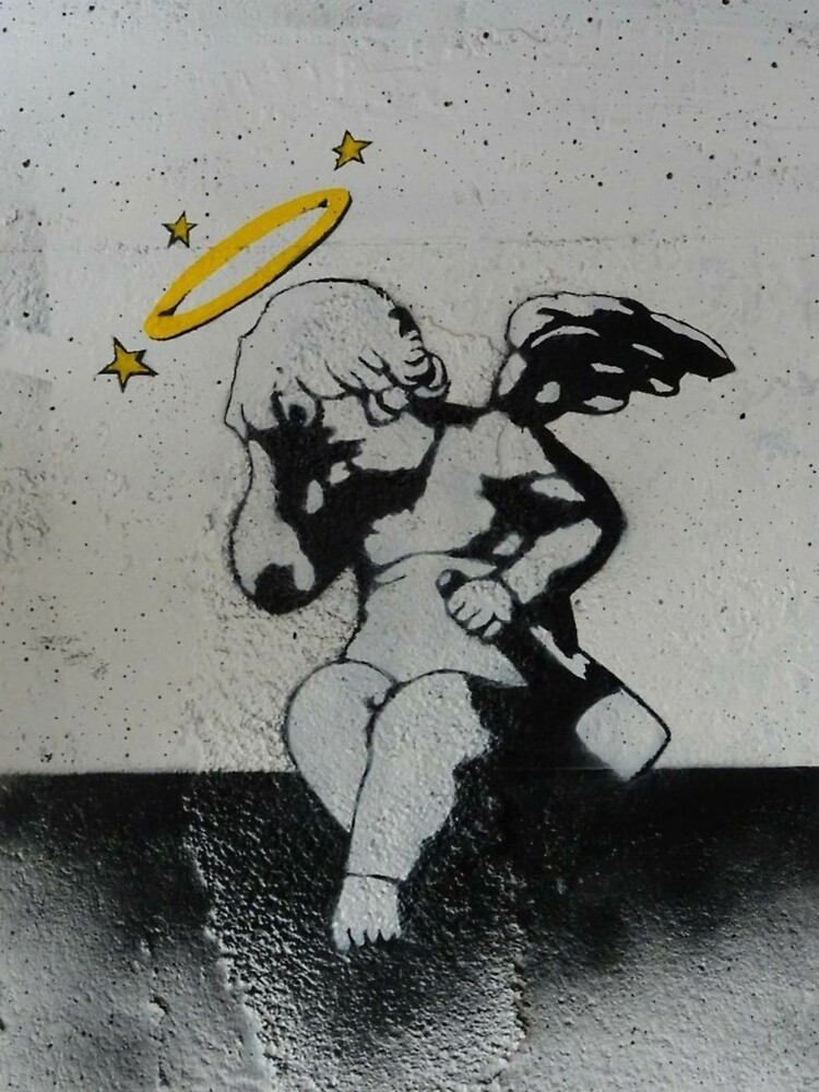 "LITTLE ANGEL DRINKING WINE - Bansky StreetArt" Sticker for Sale by ...