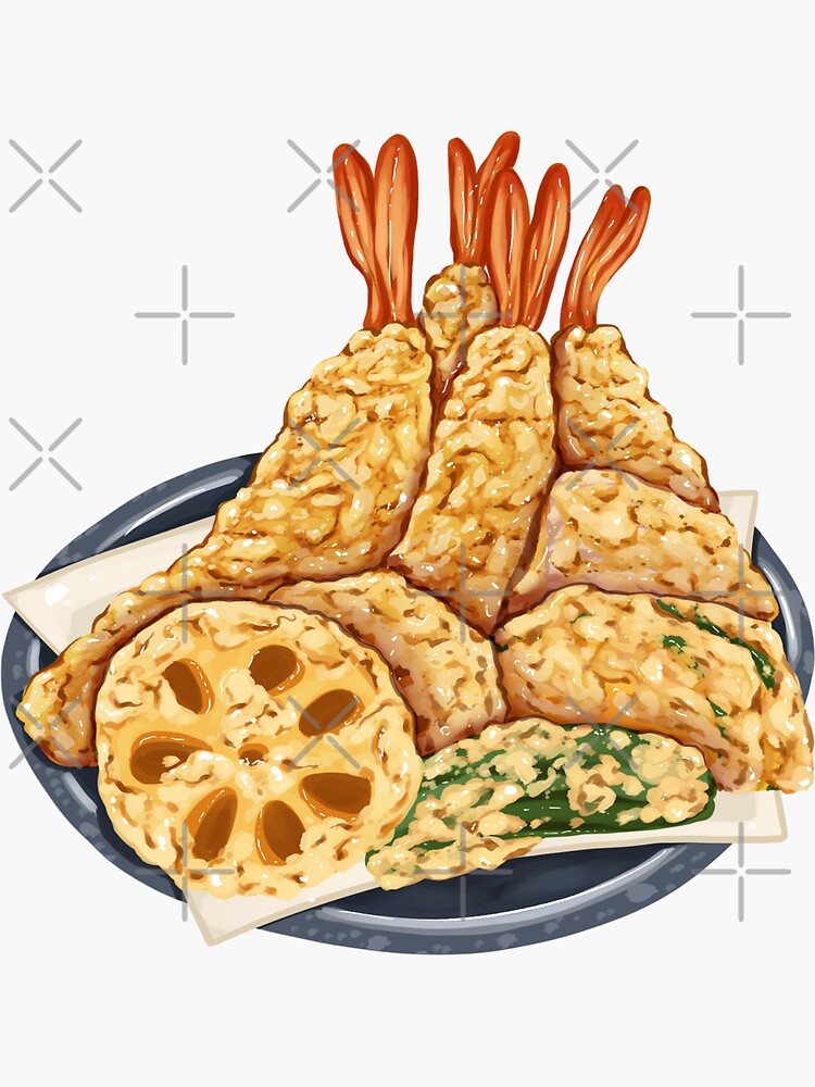 "Tempura Japanese Hand Watercolor Drawing Food Dish" Sticker for Sale ...