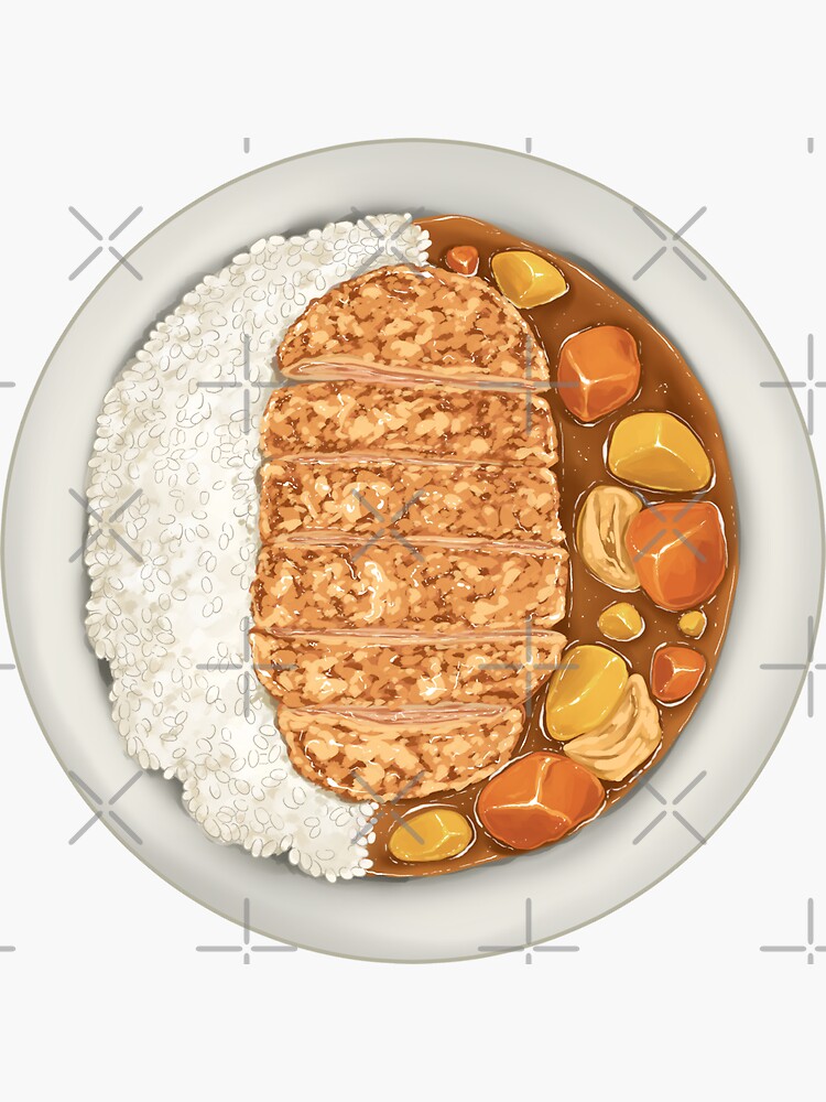 "Curry_rice Japanese Hand Watercolor Drawing Food Dish" Sticker for ...