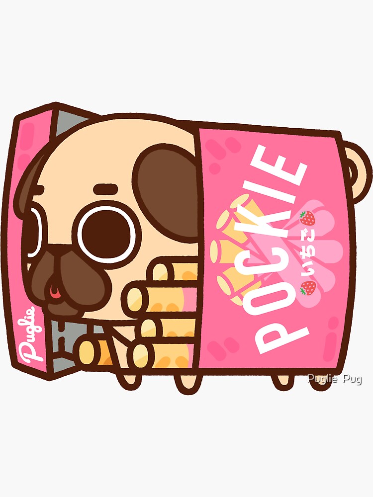 "Strawberry Pockie Puglie" Sticker for Sale by Puglie Pug | Redbubble