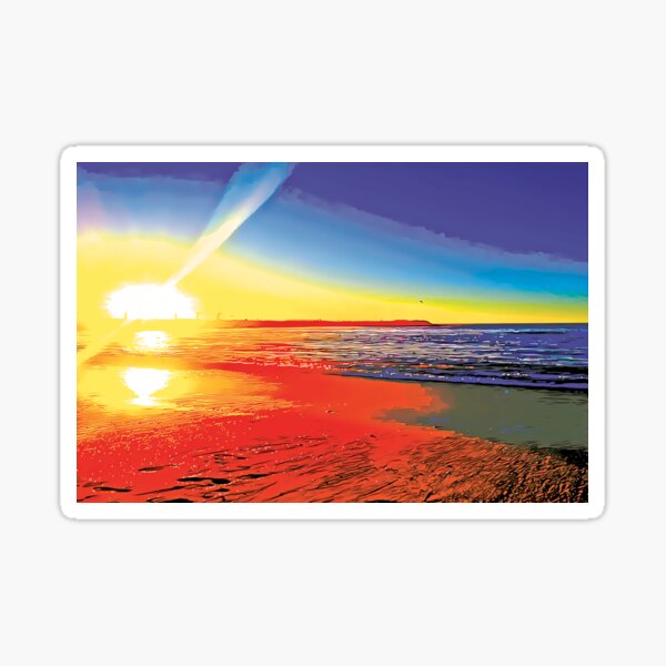 "Sunset At The Beach Cartoonize" Sticker by Social-Equality | Redbubble