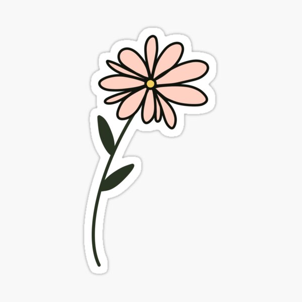 "Pastel Daisy Flower with Stem" Sticker for Sale by PeachyCloudArt ...