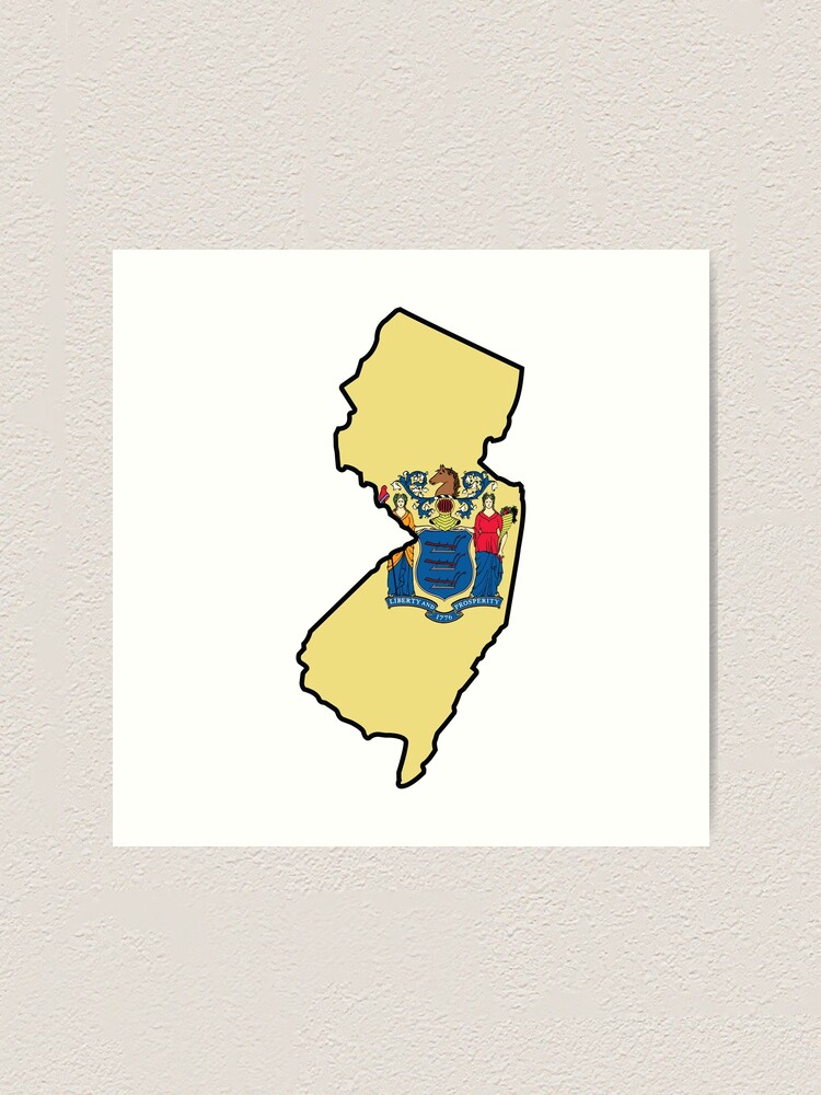 "New Jersey State Outline with Flag" Art Print by JPDesignsStuff ...