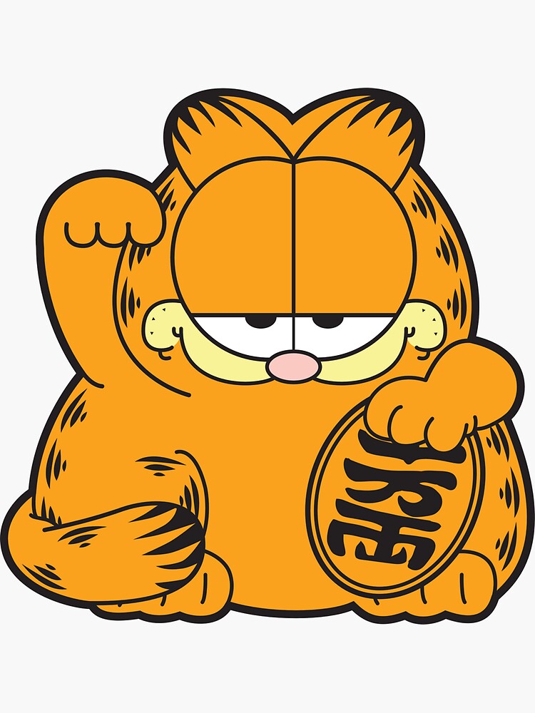 "Garfield Themed Maneki Neko Lucky Cat Must Have" Sticker for Sale by ...