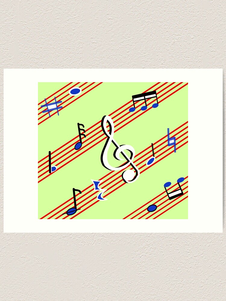 "Music Symbols on Slanted Red Music Bars against a Mint Green ...