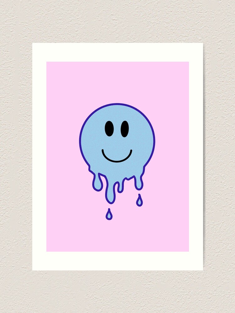 "Blue Drippy Smiley Face" Art Print by madstickerz | Redbubble
