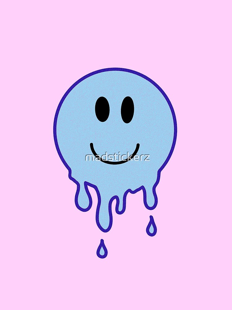 "Blue Drippy Smiley Face" Art Print by madstickerz | Redbubble