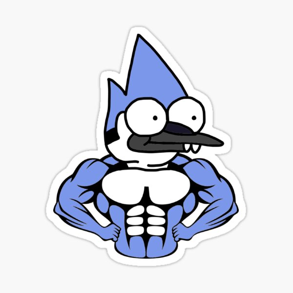 "Buff Baby Mordecai- Regular Show" Sticker by arabella909 | Redbubble
