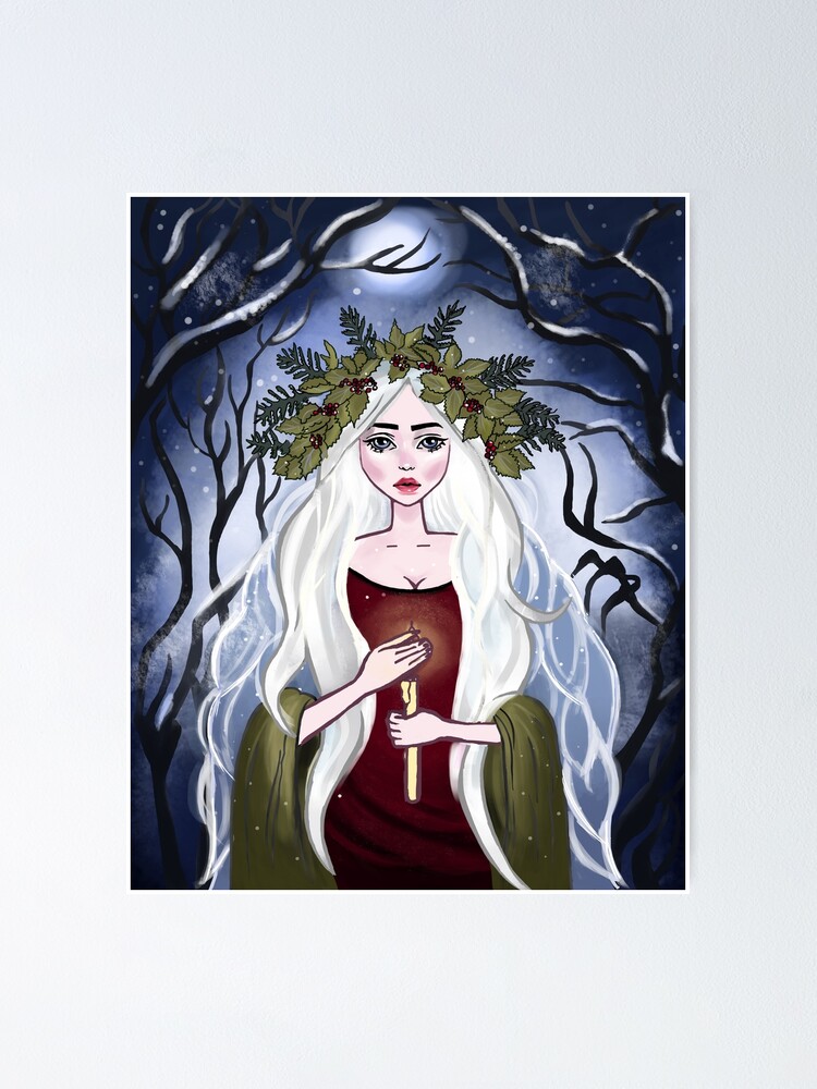 "Winter Solstice Witch, White Witch, Magical Forest Girl, Yule" Poster ...