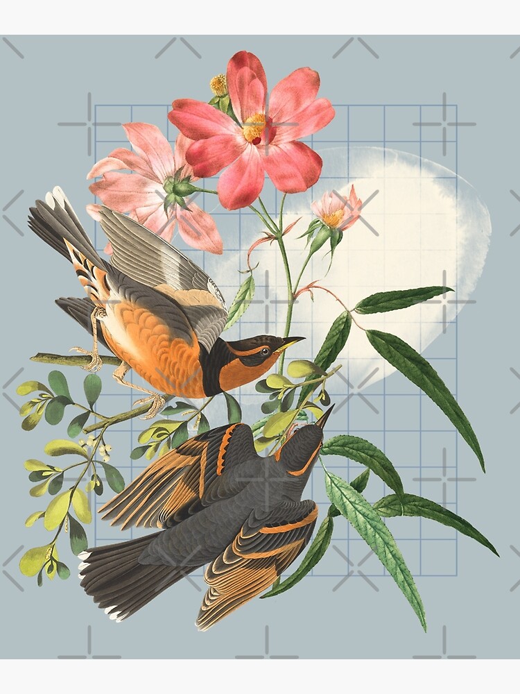 "Flower bouquet and birds Classical art and collage " Poster for Sale ...