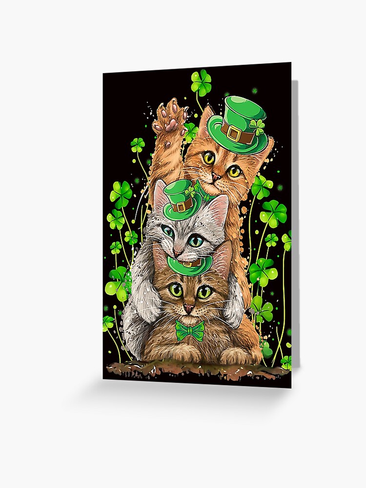 "Three Cat St Patricks Day Shamrock Kitty Kitten Lover Irish" Greeting ...