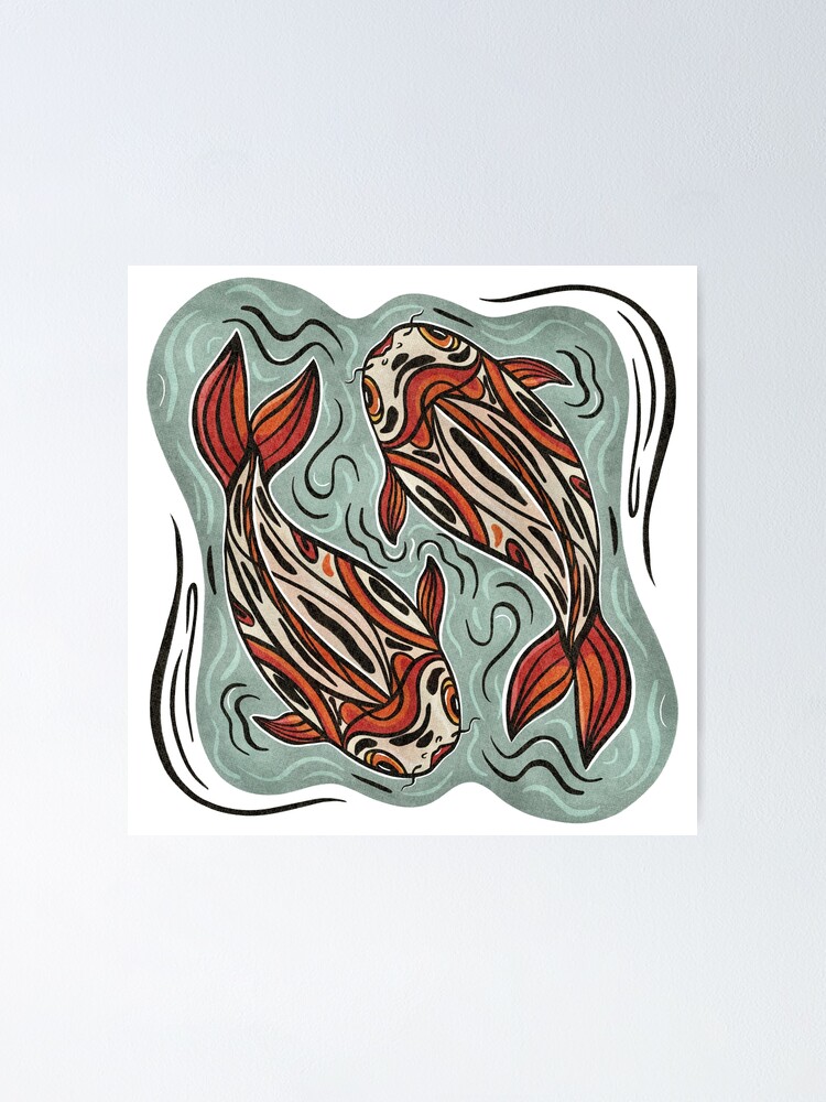 "Koi Fish Pond - eine kunstvolle, illustrative Naturzeichnung" Poster ...