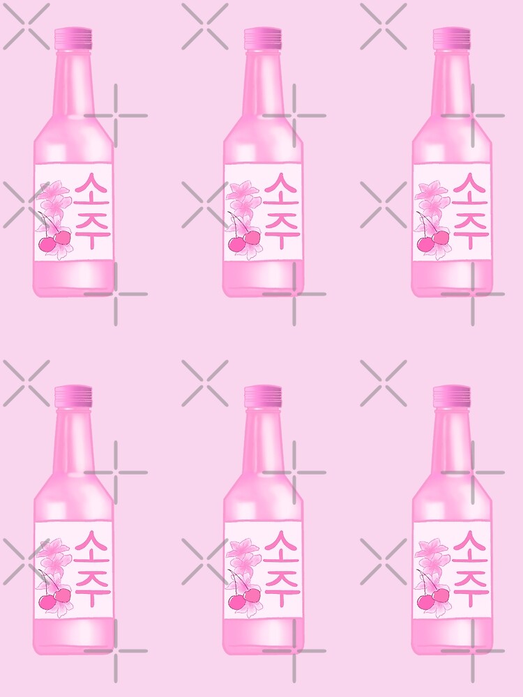 "Pattern of Cherry flavoured korean pink soju bottles hangul writing ...