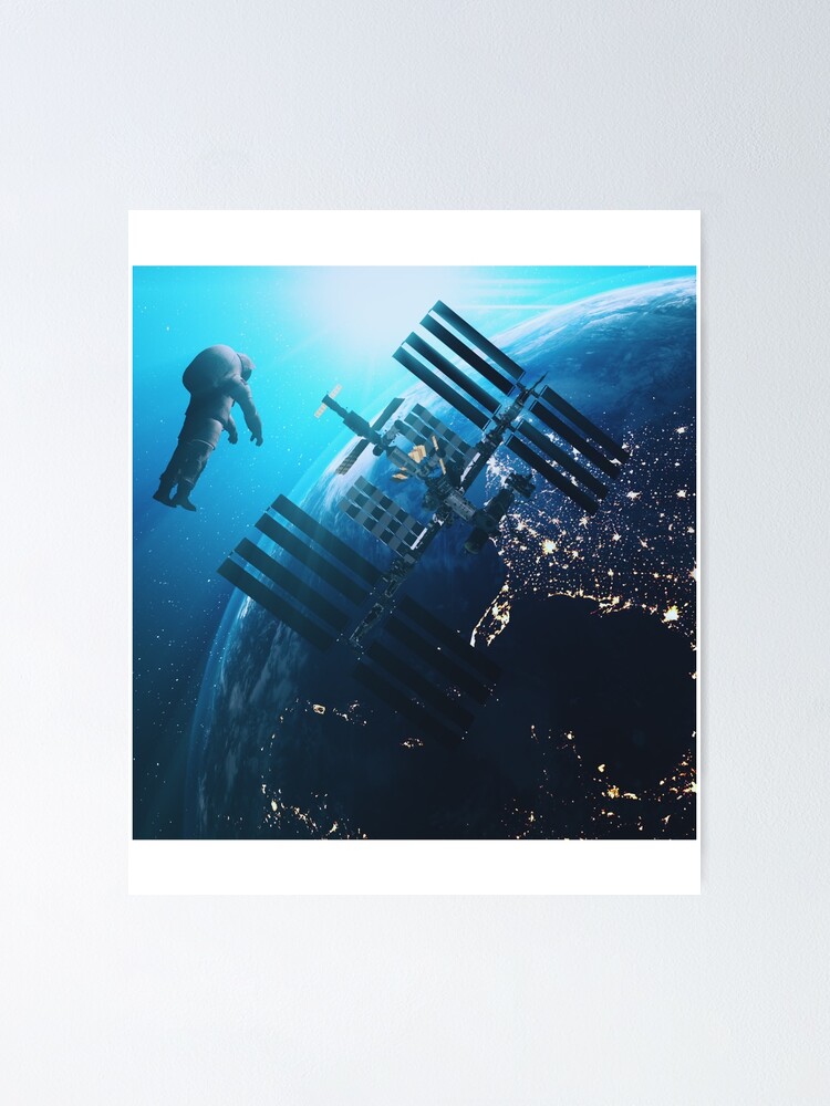 "Iss Astronaut In Outer Cosmos Earth Background. Blue And Iss Aesthetic ...