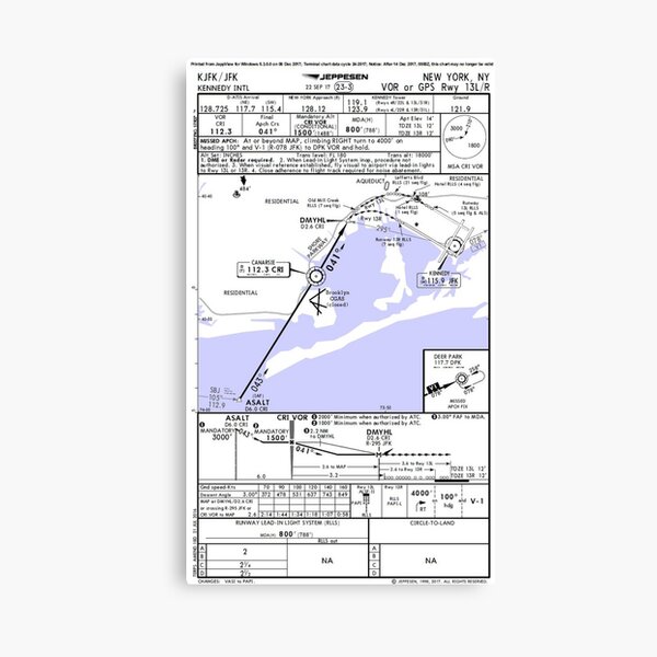"KJFK/JFK VOR or GPS RWY 13 APPROACH PROCEDURE JEPPESEN CHART" Canvas ...