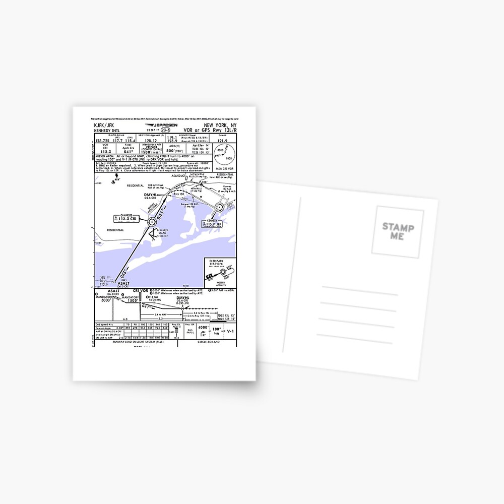"KJFK/JFK VOR or GPS RWY 13 APPROACH PROCEDURE JEPPESEN CHART" Poster ...