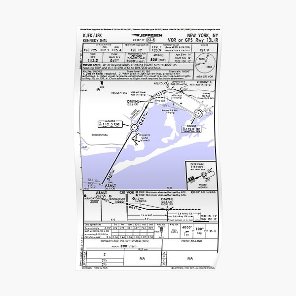 "KJFK/JFK VOR or GPS RWY 13 APPROACH PROCEDURE JEPPESEN CHART" Poster ...