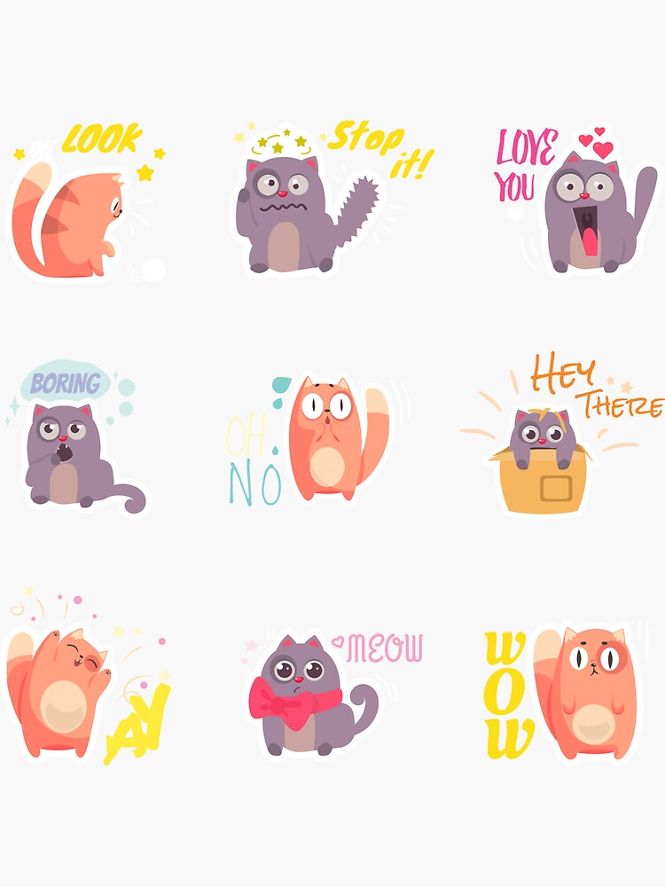 "Random cats Emoji Stickers Pack (9) Stickers" Sticker by OUDDISHOP ...