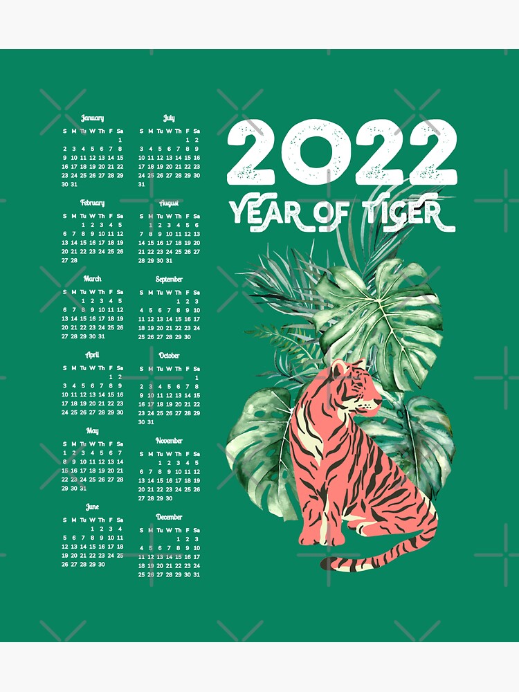 "Calendar 2022 Year of Tiger | Pink Tiger And Monstera Calendar 2022 ...