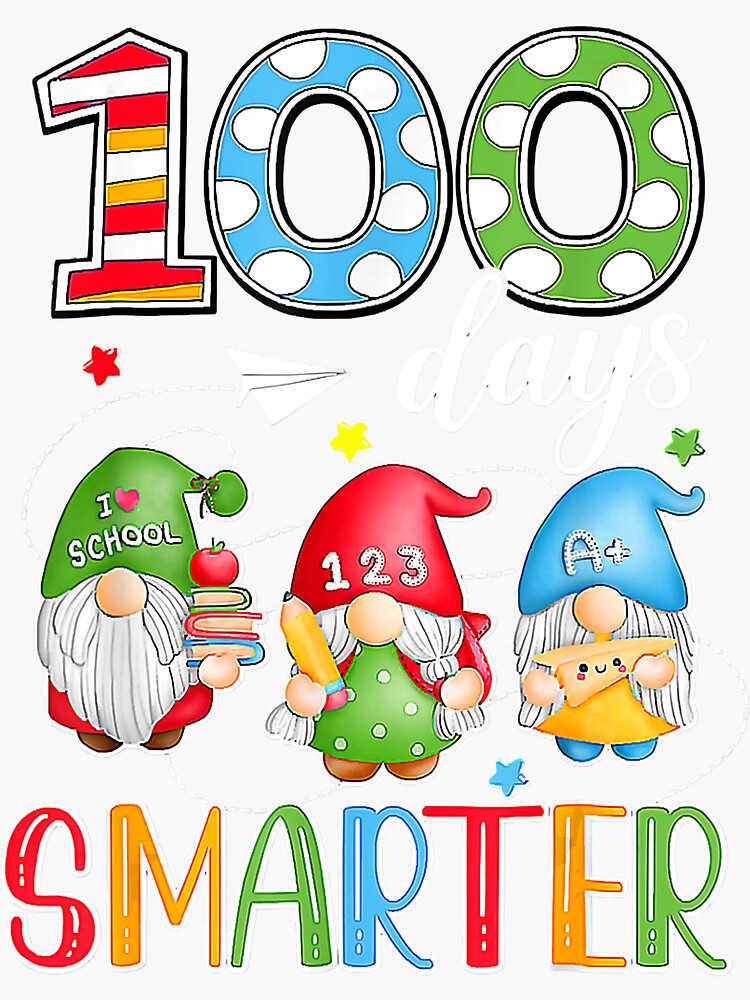 "100 Days Smarter Gnome 100th Day Of School Men Kids Teacher" Sticker ...