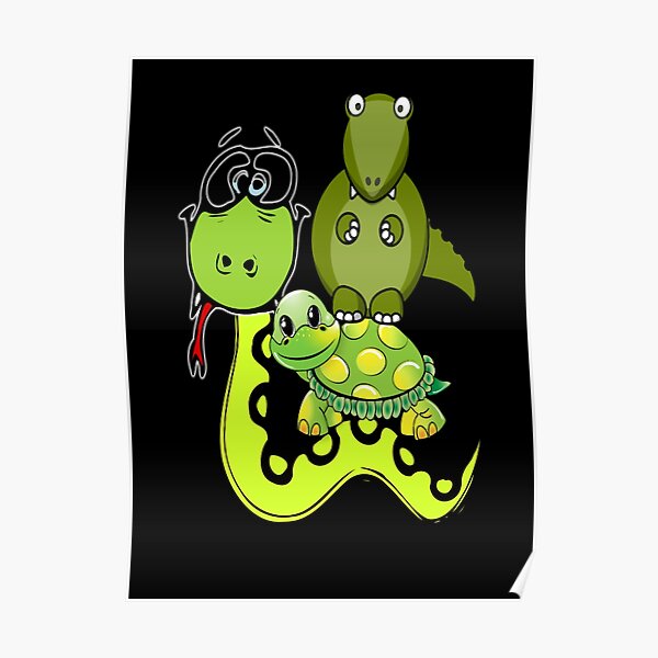 "Dinosaur snake turtle friends forever - green animals friends " Poster ...