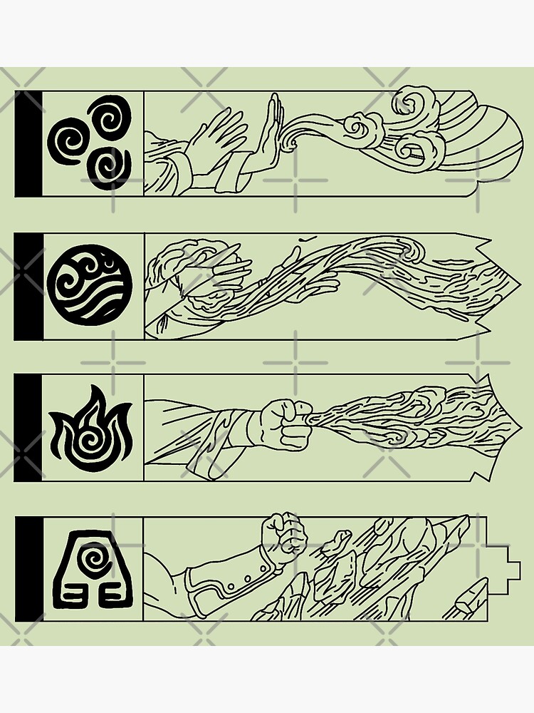 "Four Elements - Avatar the Last Airbender (Black Outline)" Poster for ...