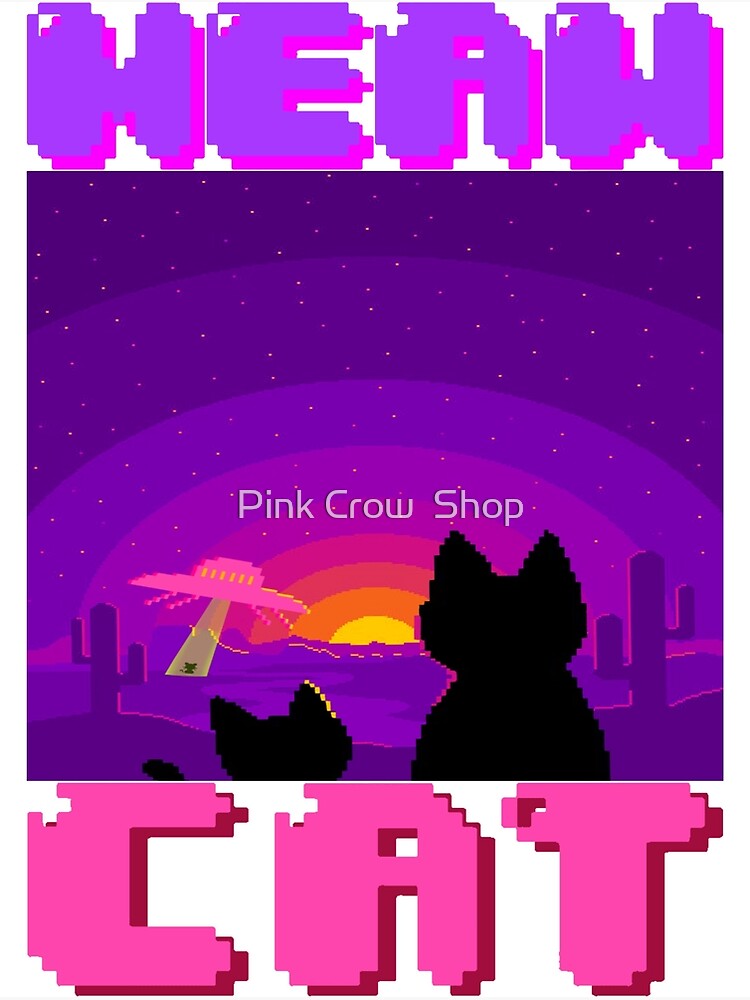 "MEAW - cute black cat with aliens - pixel cat art" Art Print for Sale ...