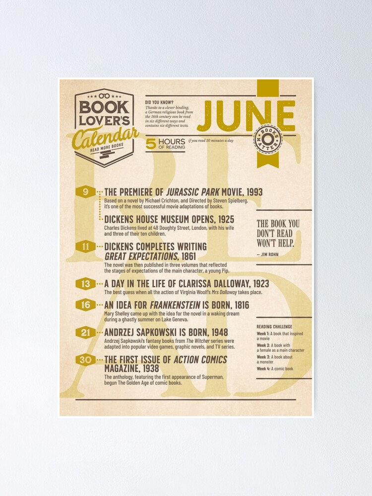 "Literary Calendar – June" Poster by geek-updated | Redbubble