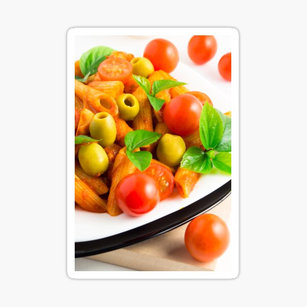 "Detail of a plate closeup Italian pasta penne with tomato sauce ...