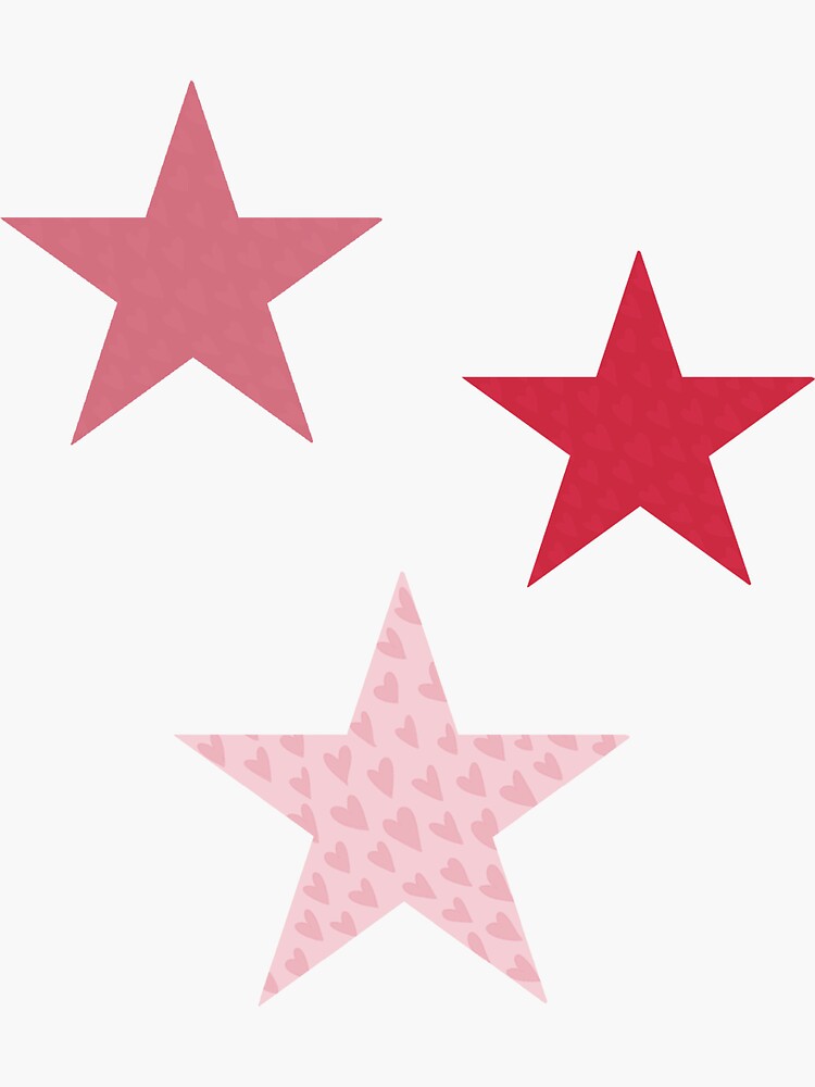 "Faint pink heart collection of three stars in pink shades sticker set ...