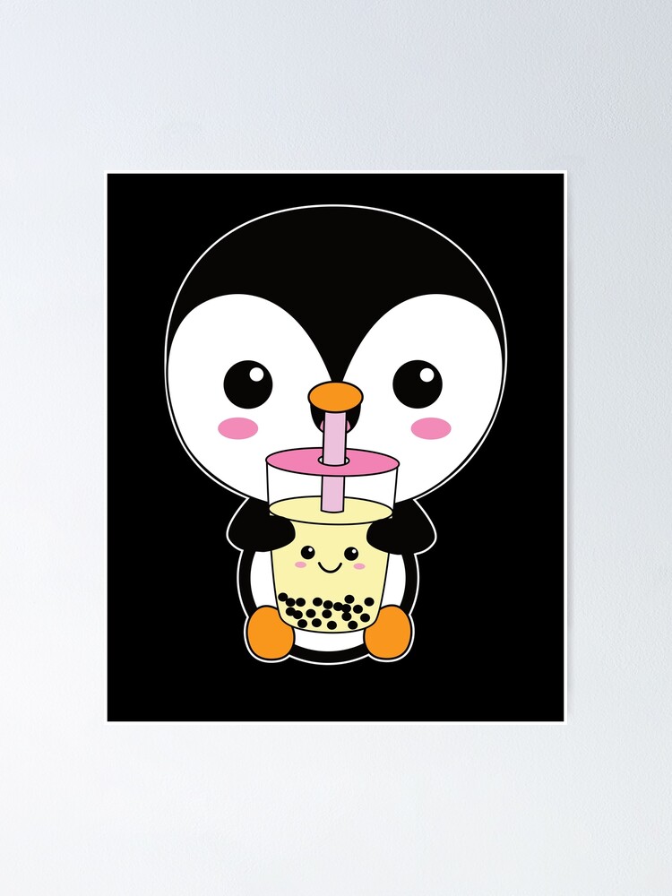 "Cute Kawaii Anime Penguin Drinking Bubble Boba Tea" Poster for Sale by ...