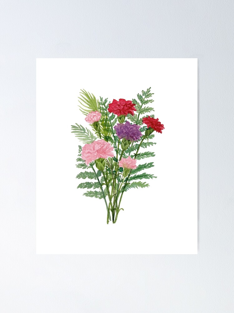 "Watercolor Carnation Flower Bouquet" Poster for Sale by fengyuhao ...
