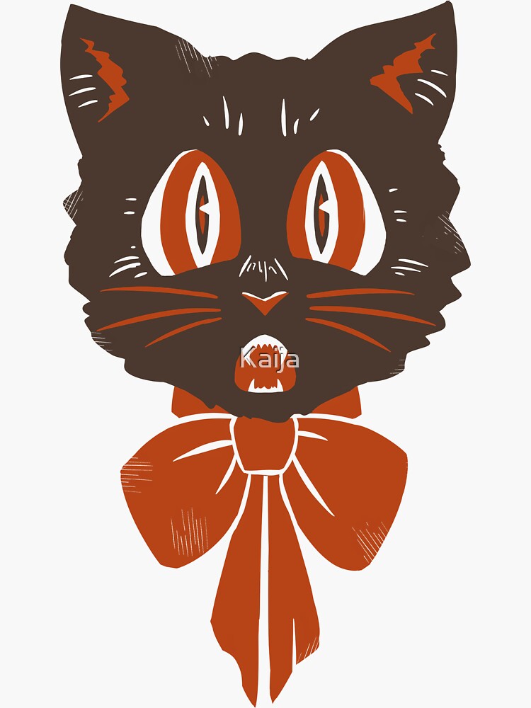 "Vintage Inspired Halloween Scaredy Cat" Sticker for Sale by Kaija ...