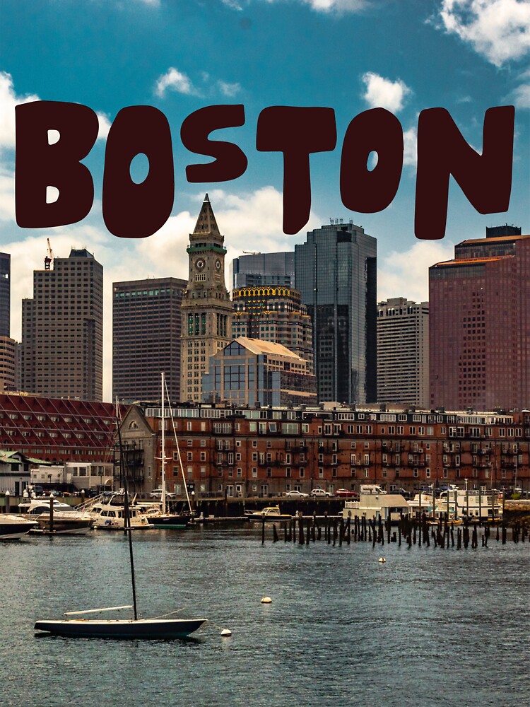 "Boston - Word Art with Boston Harbor Background" Sticker for Sale by ...