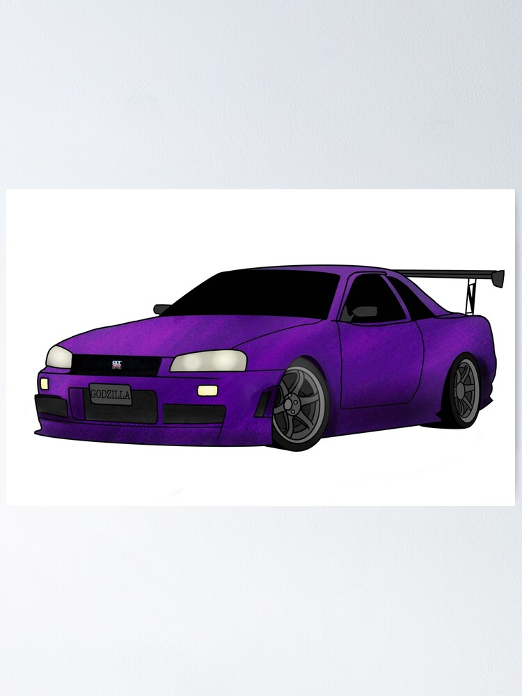 "Nissan R34 Skyline GTR Car Artwork - pink/purple" Poster for Sale by ...
