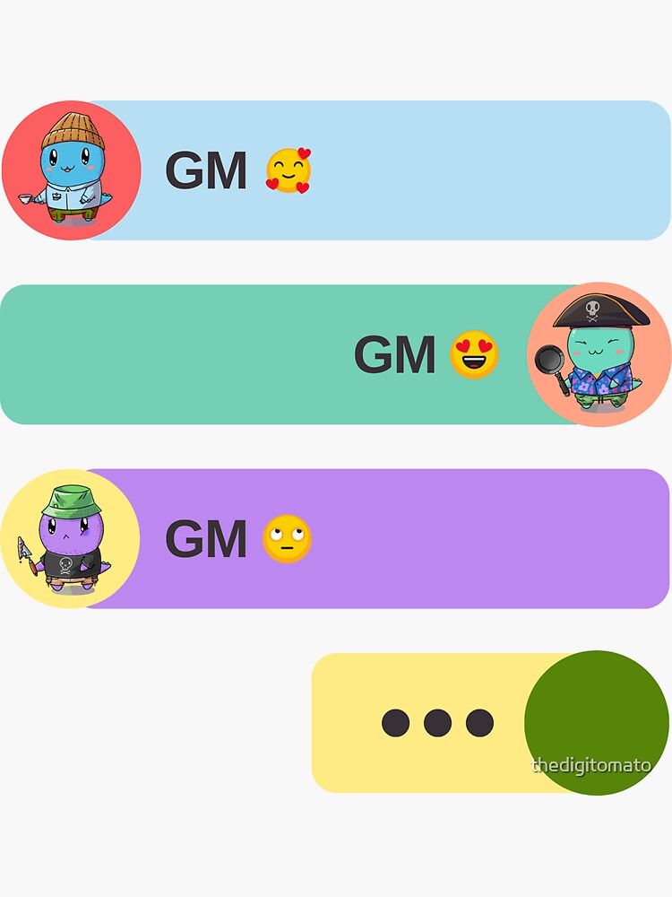 "NFT GM Good Morning Text Message" Sticker by thedigitomato | Redbubble