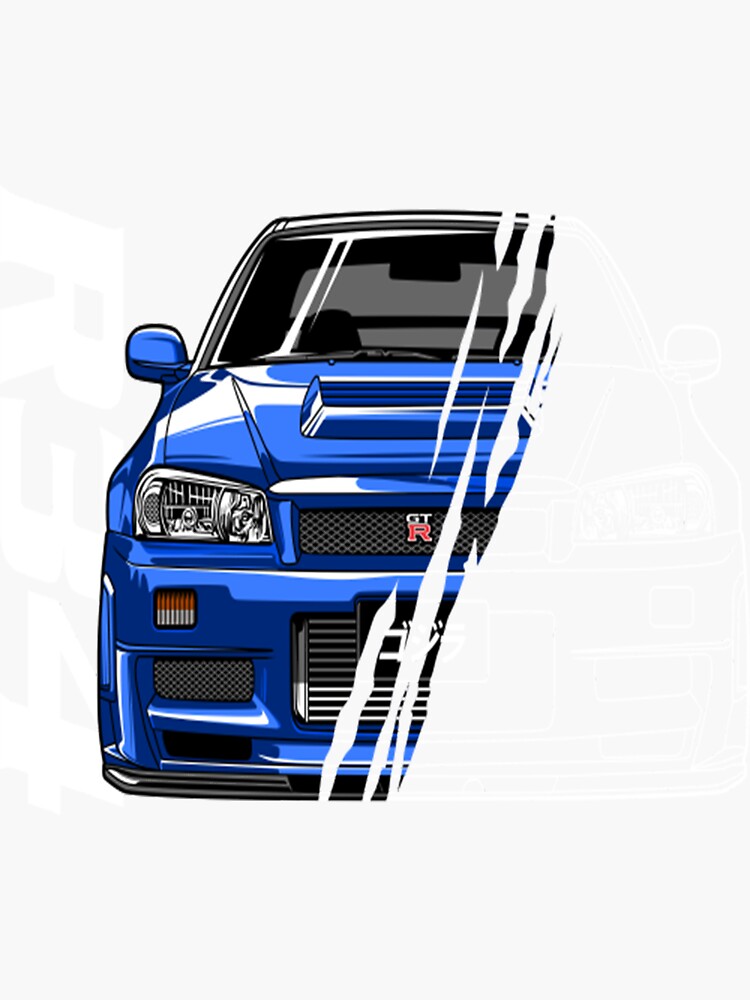 "Nissan Skyline Gtr R34 T-ShirtNissan Skyline GTR R34 " Sticker for ...