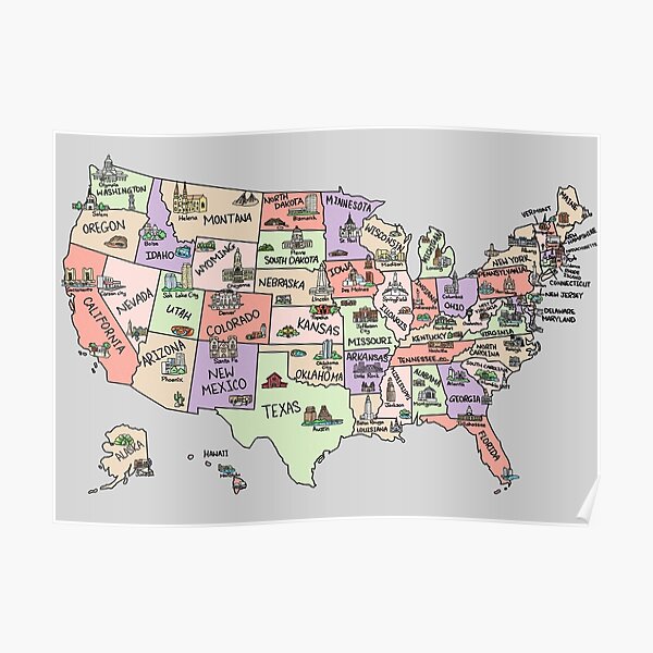 "Colorful Map of the USA" Poster for Sale by sheridanartwork | Redbubble