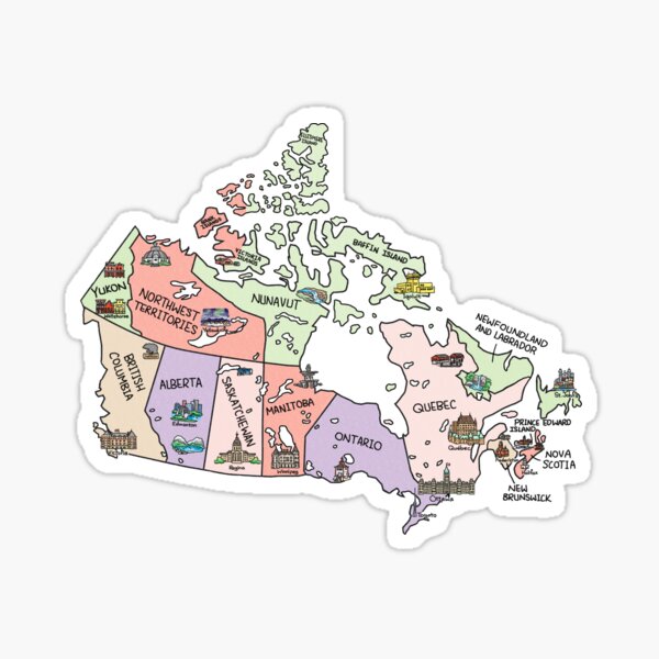 "Colorful Map of Canada" Sticker for Sale by sheridanartwork | Redbubble